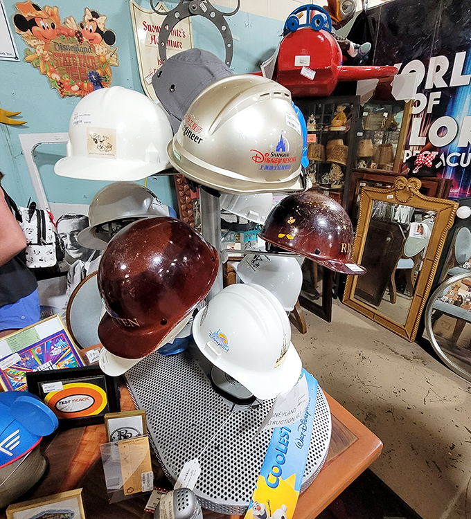From Disney construction helmets to vintage safety gear, this collection of hard hats protects heads while showcasing industrial history and theme park heritage.