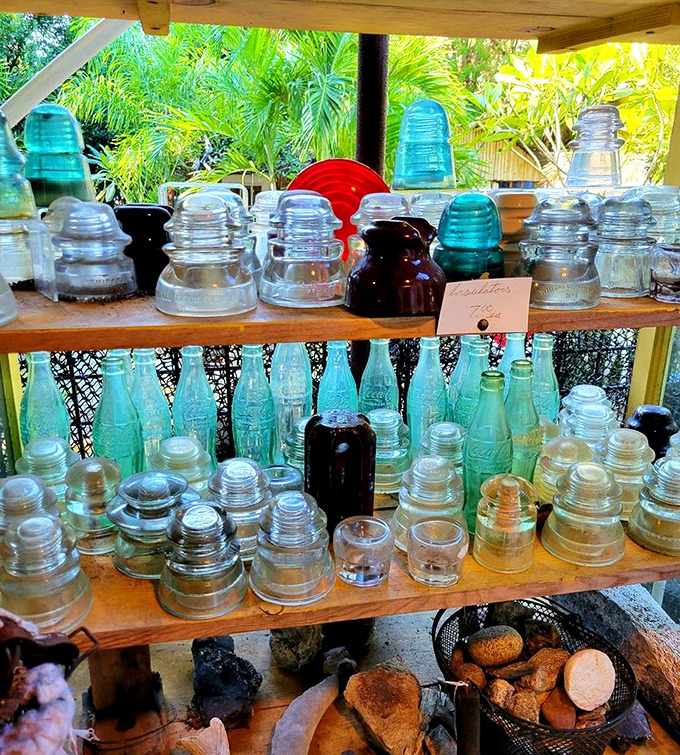 Once utilitarian objects on telephone poles, these colorful glass pieces now catch sunlight in ways that would make stained glass windows jealous.