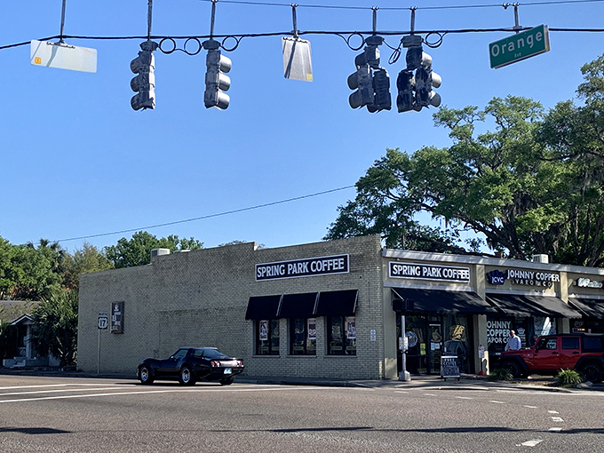 Spring Park Coffee anchors downtown Green Cove Springs, where locals gather for caffeine, conversation, and community connections.