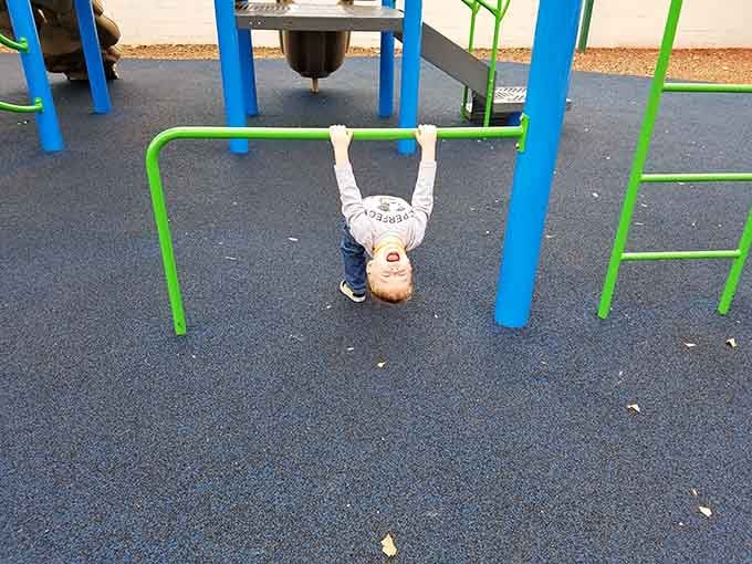 The universal childhood experience of testing whether you can hang upside down longer than your friend, spoiler alert: you cannot.