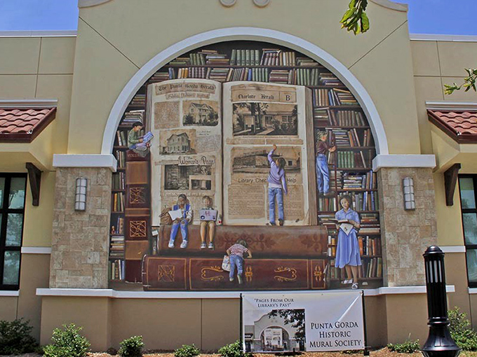 Bookworms rejoice! This literary mural turns a building into the world's most accessible library&mdash;no late fees, ever.
