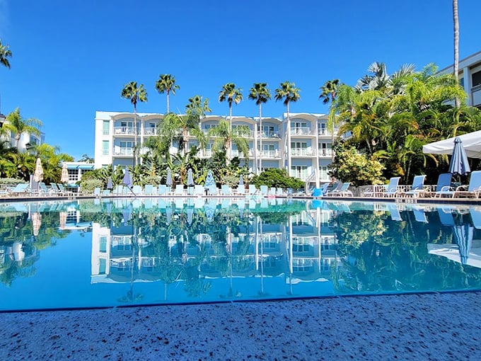 The resort pool reflects pure Florida luxury, where you can float away your troubles and pretend calories don't count on vacation.