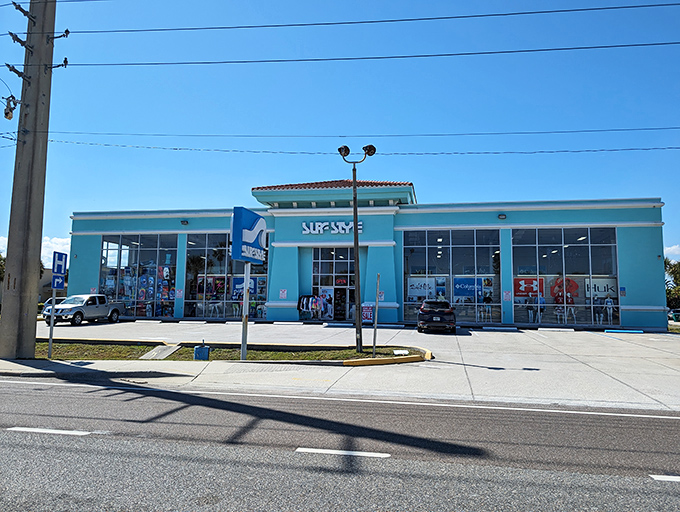 Even chain stores in Indialantic adopt the laid-back coastal vibe, their turquoise facades blending with the beachy surroundings.