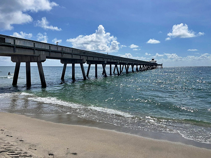 The pier kisses the shoreline where gentle waves create nature's most soothing soundtrack&mdash;better than any white noise machine.