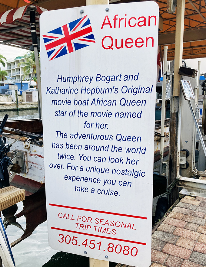 The informational sign tells visitors they're not looking at a replica &ndash; this is the actual vessel that starred alongside Hollywood royalty.