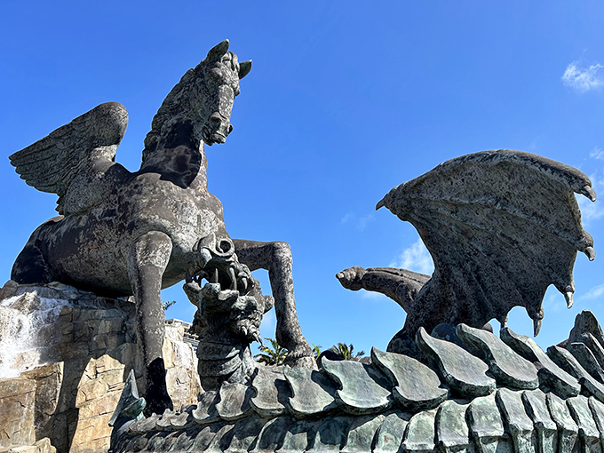 Looking up from below, the statue's true scale becomes apparent – a neck-craning experience that leaves visitors breathless.