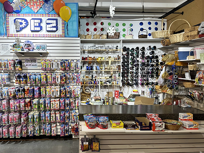 PEZ paradise: A collector's dream wall featuring dispensers that chronicle decades of pop culture one candy brick at a time.
