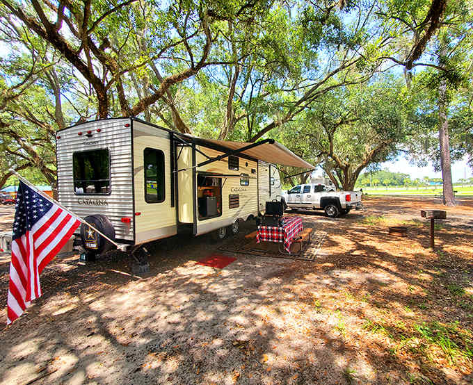 Home is where you park it. These shaded RV sites offer the perfect blend of community and privacy under a canopy of Southern pines.