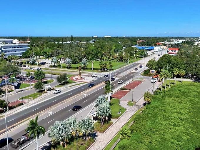 Palm-lined boulevards stretching into the distance showcase how Florida communities balance growth with maintaining that tropical paradise aesthetic throughout.