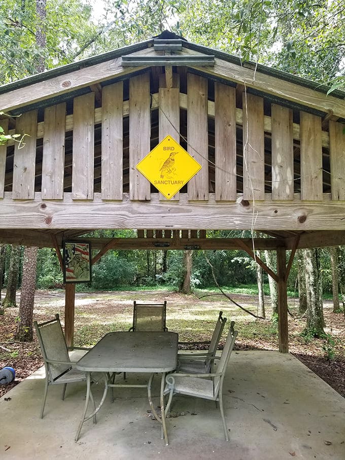 The covered pavilion invites visitors to stay awhile, because some memorials are meant for lingering, not rushing.