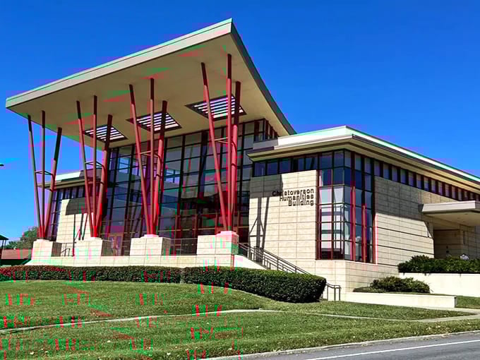 The Christoverson Humanities Building stands proud with its red accents, proving that studying humanities deserves seriously beautiful surroundings.