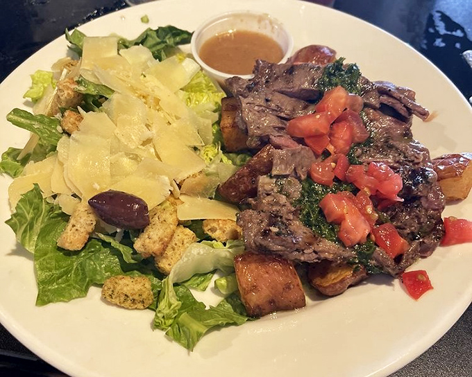 Chimichurri skirt steak with roasted potatoes and Caesar salad, because sometimes you need to remind yourself that land animals are delicious too.
