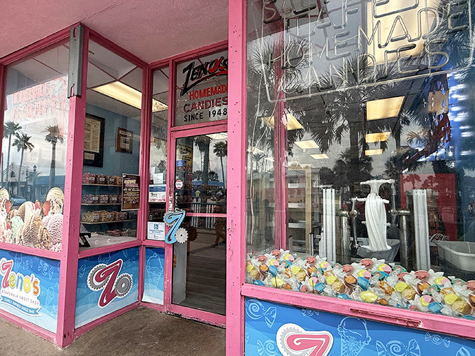 The pink-framed entrance to Zeno's promises a Technicolor sugar adventure inside – like stepping into the opening scene of a dessert documentary.