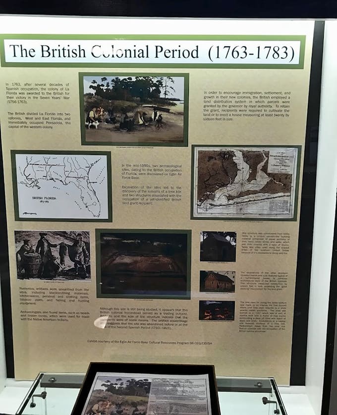 Educational displays about British Colonial Florida reveal fascinating details about the region's complex and often surprising early history here.
