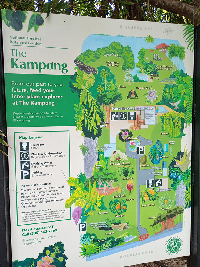 The detailed garden map reveals The Kampong's treasures waiting to be discovered, from rare fruit collections to historic structures.