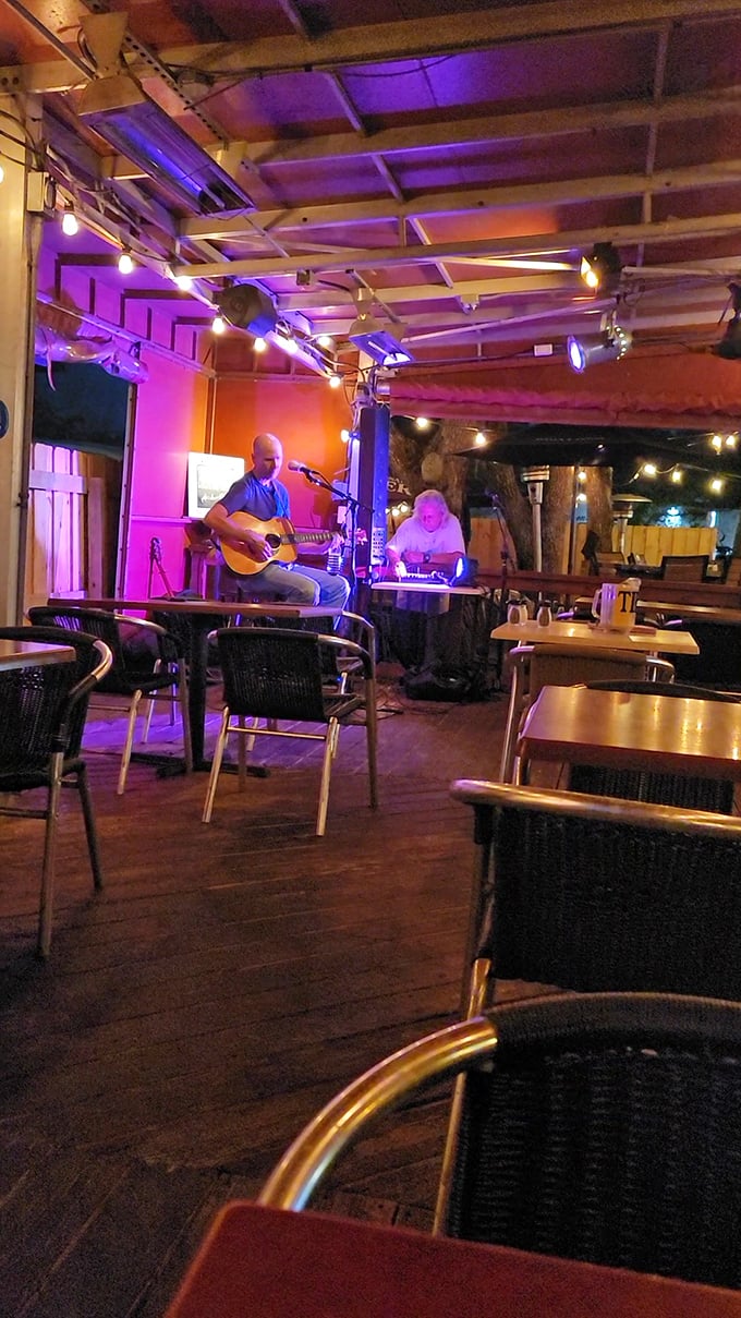 Live music under the lights turns dinner into an event, with local musicians providing the perfect soundtrack to your evening out.