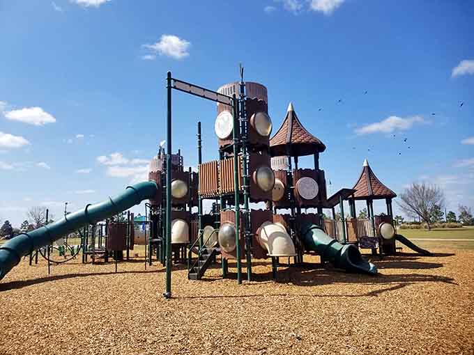 This castle-themed playground structure turns every kid into royalty for the afternoon, complete with towers, slides, and enough climbing challenges to tire out even the most energetic princes and princesses.