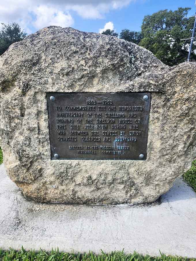 This commemorative marker celebrates a century since the Sheldon House burned, because Floridians know how to acknowledge even the dramatic moments.