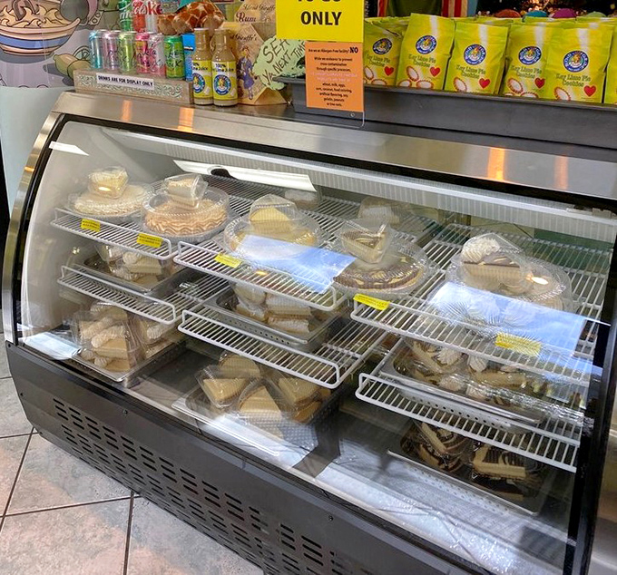 The refrigerated display case &ndash; a museum of pie possibilities where choosing just one becomes life's hardest decision.