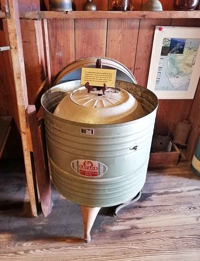 This vintage washing machine represents hours of labor that modern appliances have mercifully eliminated from our daily routines and complaints.