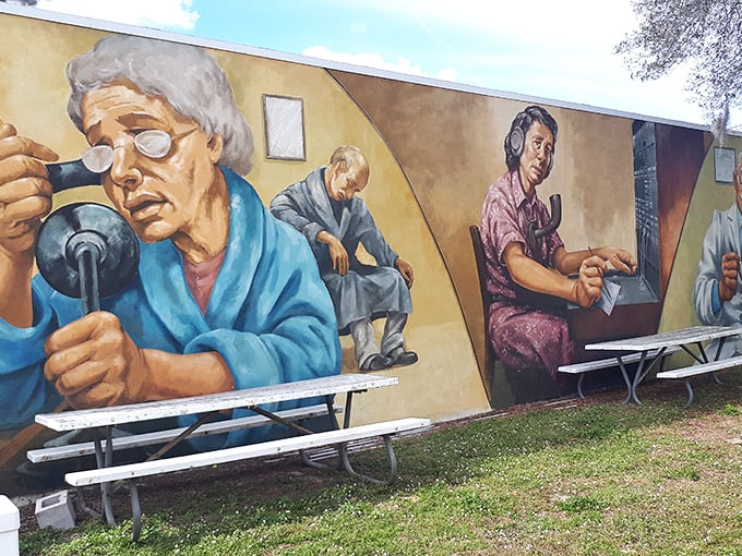 Women at work shape Lake Placid's story in this powerful mural celebrating the often-overlooked contributions of female telephone operators.