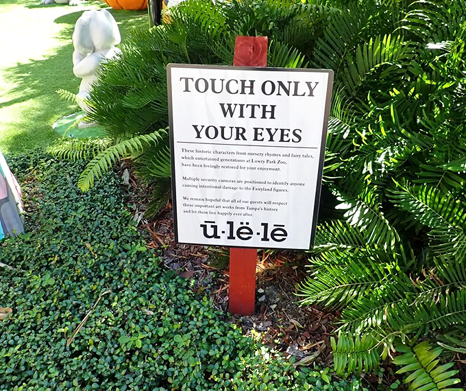 "Touch Only With Your Eyes" &ndash; the sign protecting these beloved figures reminds us some magic is meant for viewing only.
