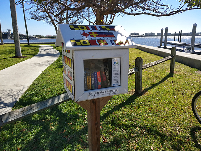 The Little Free Library encourages visitors to take or leave books, adding a literary dimension to the park experience.