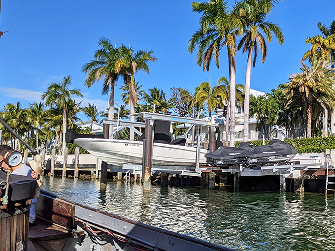 Palm trees and tropical waters create the perfect Florida backdrop for the African Queen's daily cruises through Key Largo's scenic canals.