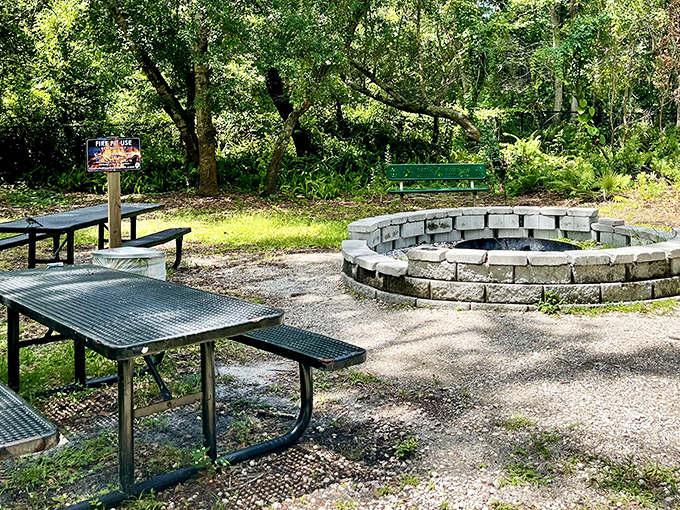 The community fire circle awaits storytellers and marshmallow roasters &ndash; just bring your best campfire tales.