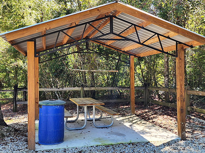 A shaded picnic area offers respite for hikers, though few linger after sunset when the Lady in White supposedly appears.