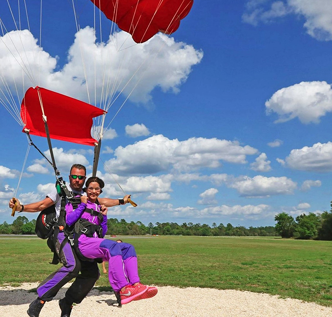 The graceful descent after the parachute opens, when you finally remember how breathing works and can enjoy the view.