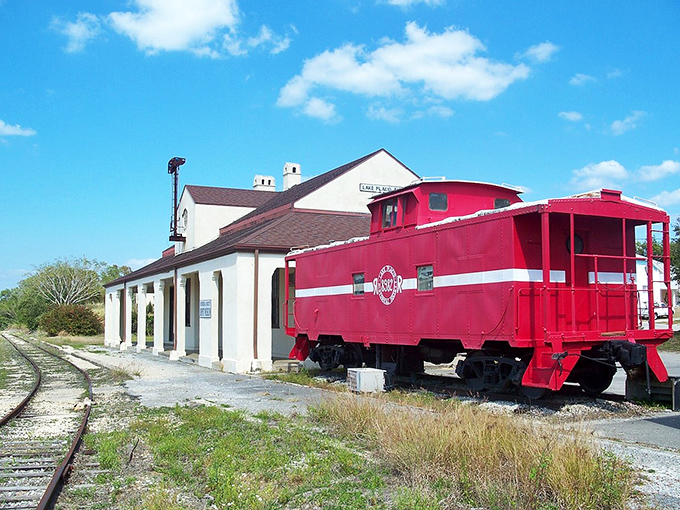 Nostalgia express! This cherry-red caboose transports visitors to when train whistles marked Lake Placid's heartbeat.