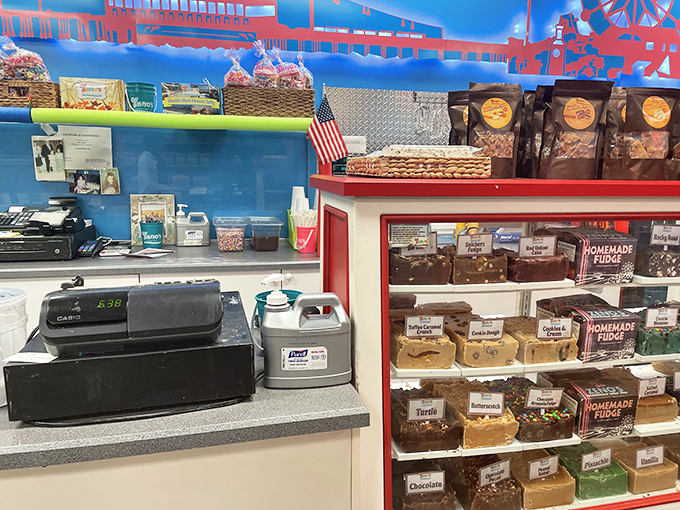 At the counter, where sweet dreams become reality and staff members serve up joy by the scoop, pound, or piece.