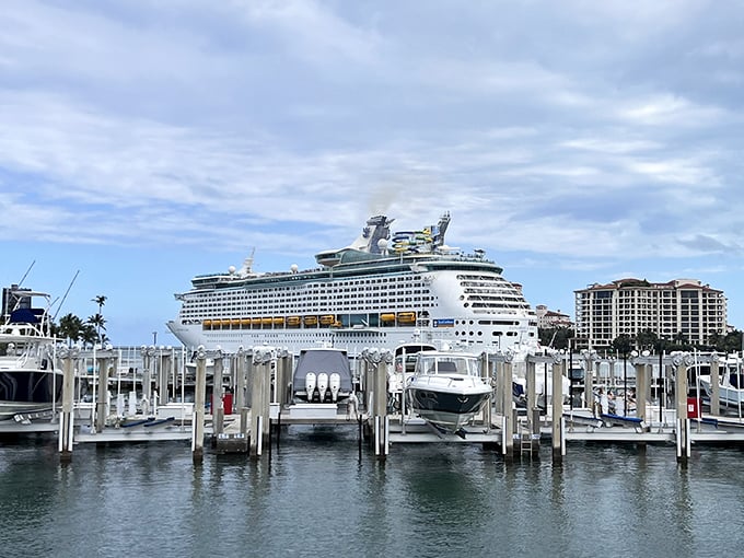 Where million-dollar yachts nestle together like expensive sardines, bobbing gently in the Florida sunshine.