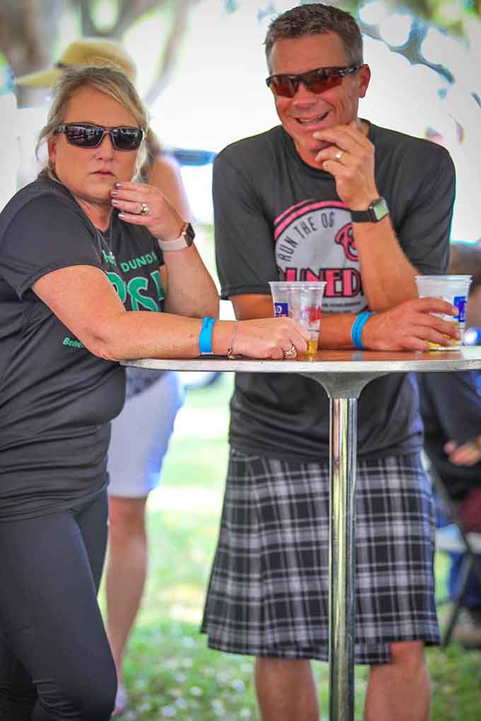 Festival-goers settle in with drinks and good company, discovering that kilts are optional but enthusiasm is mandatory for maximum Highland Games enjoyment.