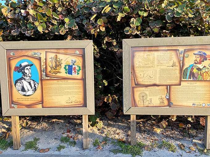 History lessons that don't feel like homework! These weathered educational panels tell Ponce de Le&oacute;n's story with illustrations that would make your fifth-grade teacher jealous.