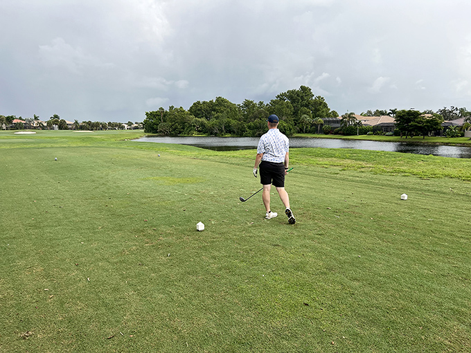Even under cloudy skies, the course maintains its allure, with water hazards that somehow look both inviting and intimidating simultaneously.