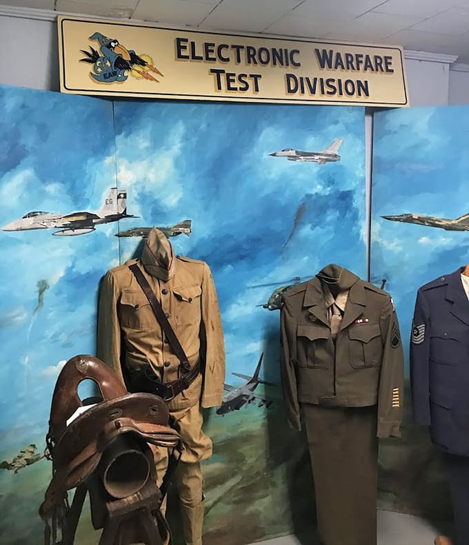 Military uniforms spanning different eras honor the service members who've called Northwest Florida home throughout the decades and beyond.