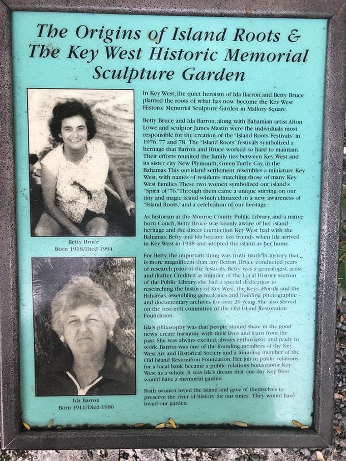 This plaque tells the origin story of how two determined women turned their vision into a garden celebrating everyone's contributions.