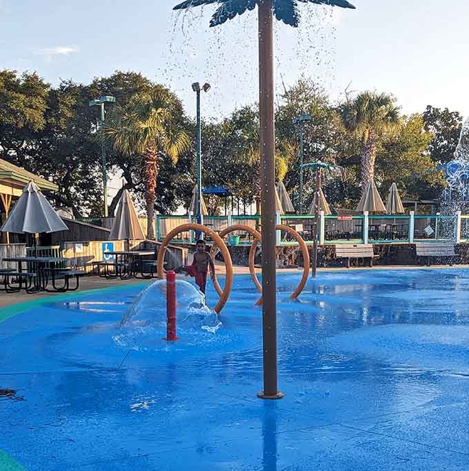 That magical moment when water jets create impromptu fountains and kids create impromptu reasons to need dry clothes immediately.