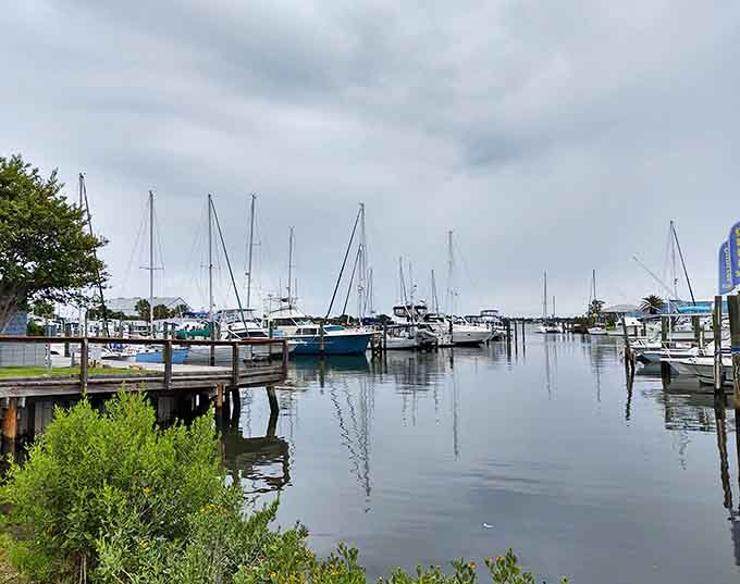 The marina's collection of boats ranges from weekend fishing vessels to serious sailboats, all enjoying prime Indian River real estate.