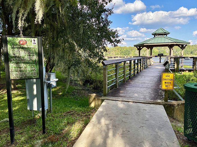 The entrance path beckons visitors with the promise of adventure, or at least a pleasant stroll away from screen time.
