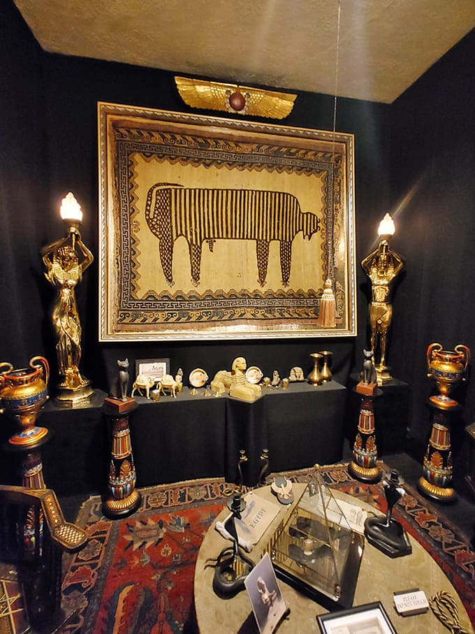 Another angle of the famous rug shows the intricate geometric patterns that ancient craftspeople created from sacred cat hair, because why not.