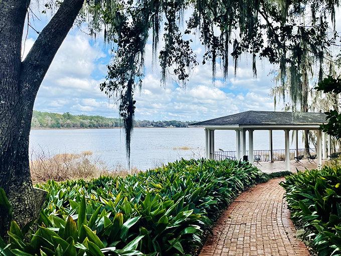 This lakeside gazebo offers the perfect vantage point for watching sunsets paint the water in watercolor hues of gold and amber.