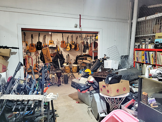 Musical instruments hang like ripening fruit, each guitar, ukulele and drum set holding the promise of songs yet to be played and talents waiting to be discovered.