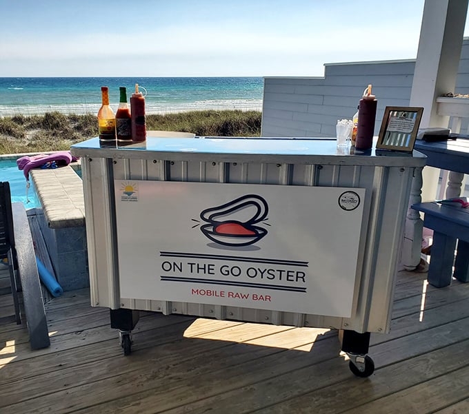 On the Go Oysters brings the raw bar experience to beachside settings. This mobile setup lets you enjoy the freshest catches with your toes in the sand.