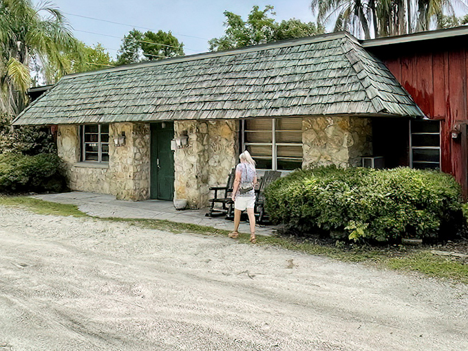 Red Wing's stone cottage exterior with its distinctive green roof looks like something from a fairy tale in rural Groveland.