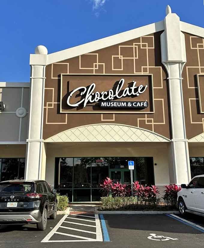 World of Chocolate Museum's modern exterior in Orlando houses centuries of chocolate history and delicious discoveries inside.