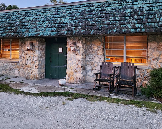 Wooden rocking chairs outside this historic restaurant invite you to sit a spell before enjoying old-school Florida cuisine inside.