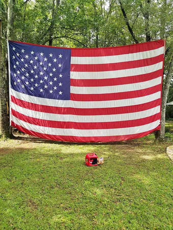 Sometimes a flag is just a flag, but here it becomes part of something larger, waving over whales in eternal remembrance.